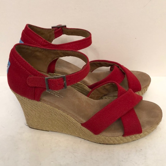 Toms | Shoes | Toms Red Wedge Size 9w | Poshmark